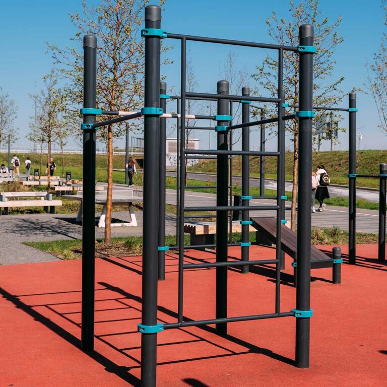 Calisthenics Cube mit Sprossenwand und drei Reckstangen